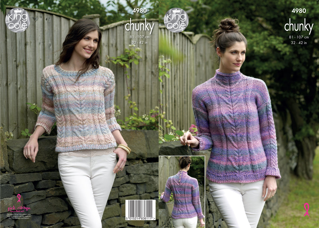 KC4980 Jumpers for Women in King Cole Cotswold Chunky – SMD Knitting