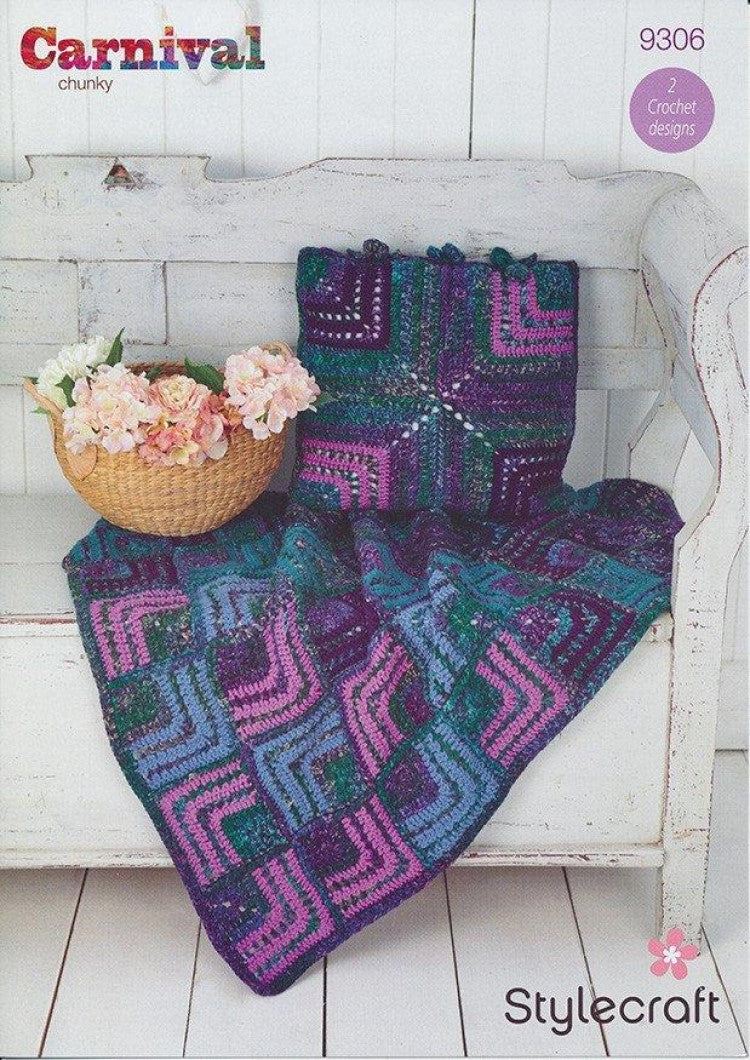 ST9306 Mitred Square Throw and Cushion in Stylecraft Carnival Chunky ...