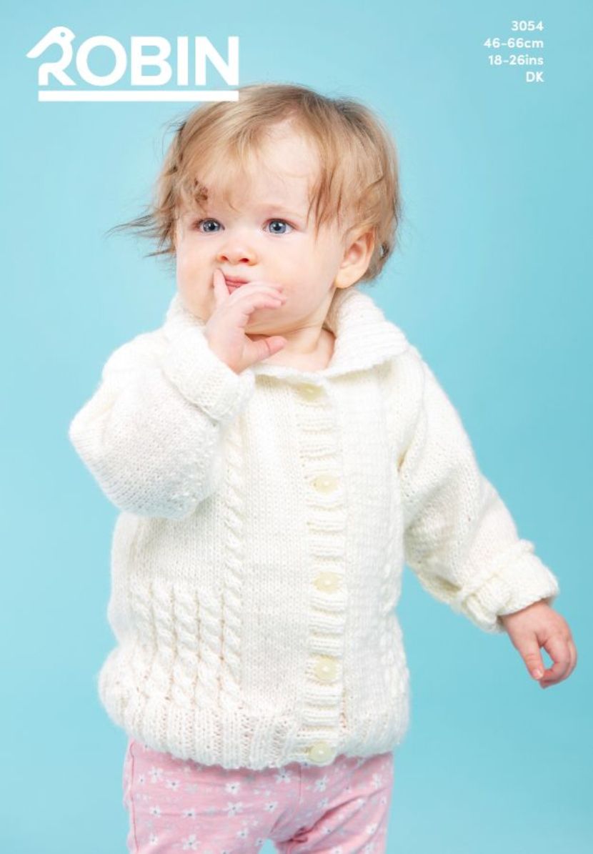 R3054 Baby's Collared Jacket in Robin Bonny Babe Sparkle DK – SMD Knitting